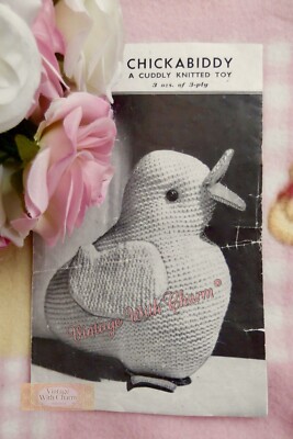LARGE PRINT Vintage 1940s Toy Chick Knitting Pattern "Chickabiddy" Easy ...