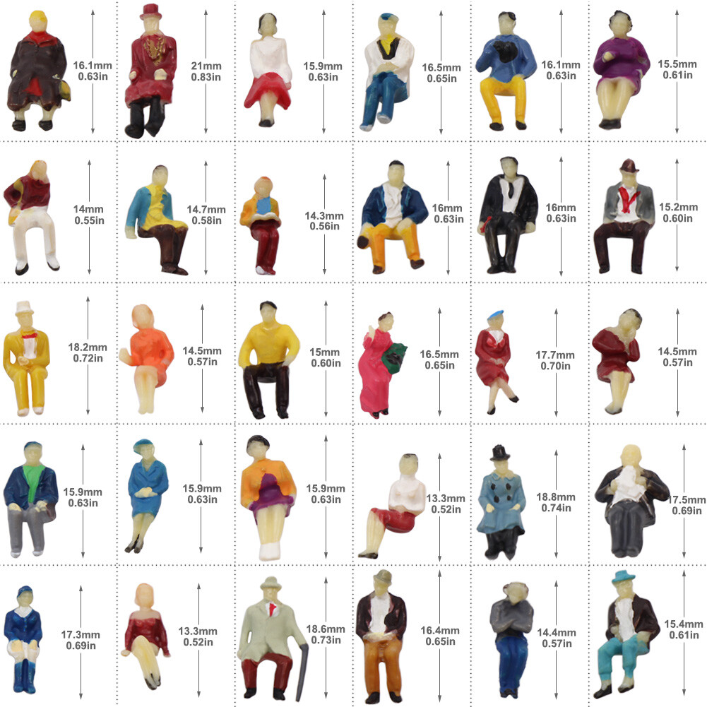 P8715 100pcs HO scale 1:87 Seated Standing People sit figures scenery ...