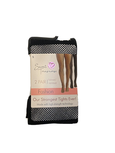 Secret Treasures Women's Fashion Black 2 Pair Fishnet/ Opaque Tights ...