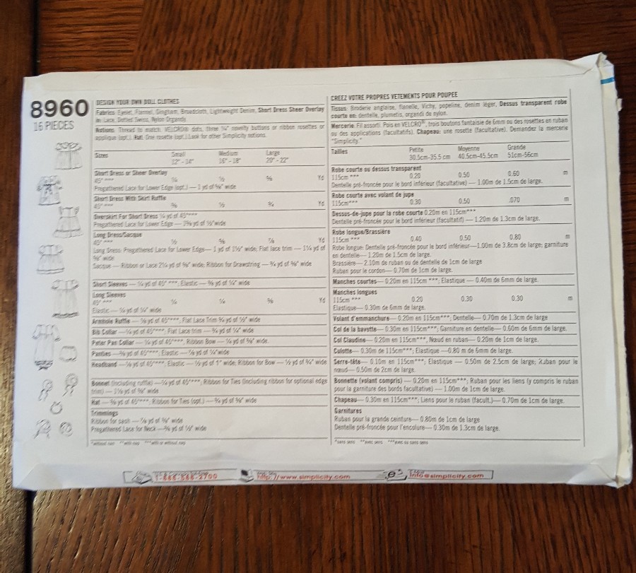 Simplicity Crafts 8960 Pattern for Doll Clothing | eBay