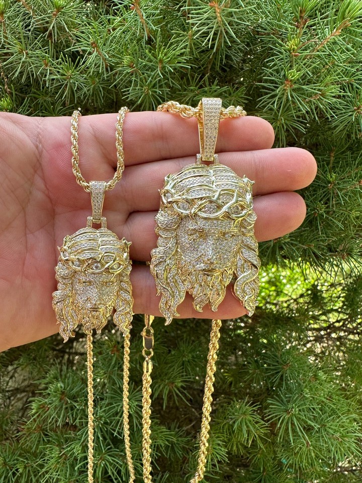 MOISSANITE Real 14k Gold Vermeil 925 Silver Iced Jesus Piece Pendant ...