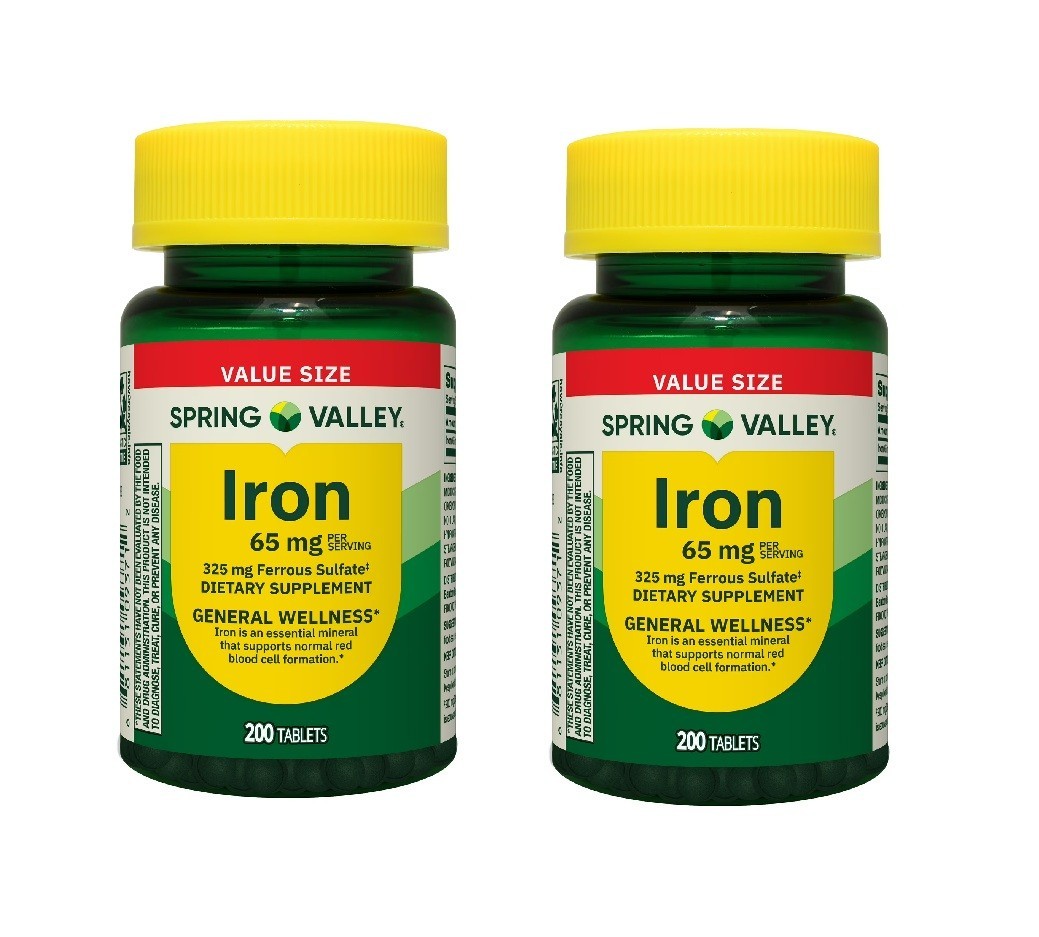 Spring Valley Iron 65 mg Dietary Supplement 200 Tablets Mineral Support ...