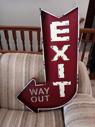 Exit Way Out Arrow Theater Sign 32" Metal 3D Red Man Cave Garage ...
