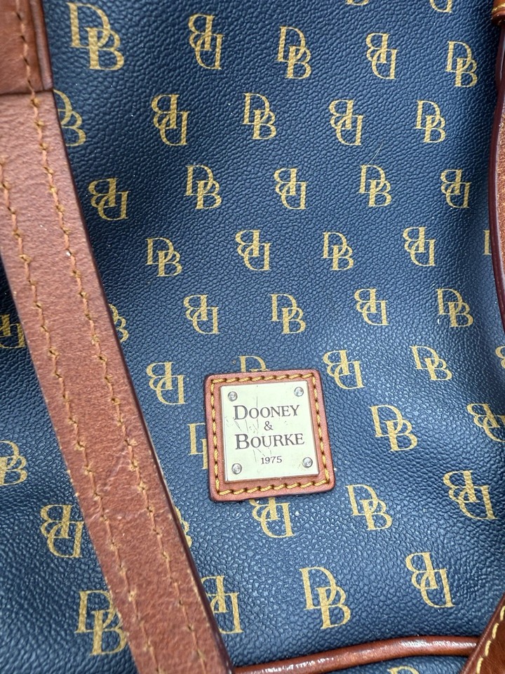 Dooney & Bourke Gretta Signature Blueish Gray Coated Leather Large Tote ...