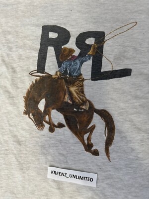 RRL RALPH LAUREN COWBOY LOGO RODEO HORSE T-SHIRT GRAY - MADE IN USA ...