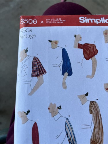Simplicity 8506 Vt 30s Sleeves Pattern 8 Styles Bell Dolman Puff ...