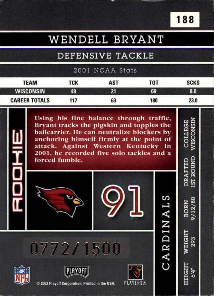 2002 Absolute Memorabilia #188 Wendell Bryant RC /1500 - NM-MT | eBay