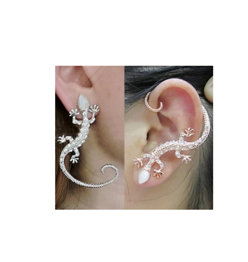 1 Pc Rose Gold Lizard/Gecko Earring/Ear Cuff w/Crystals--Can be used as ...