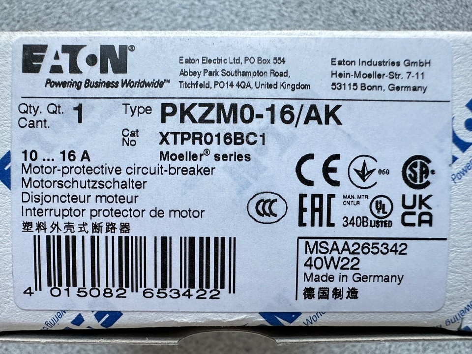 NEW Eaton Moeller PKZM0-16/AK 16A 3P Electric Motor Circuit Breaker ...