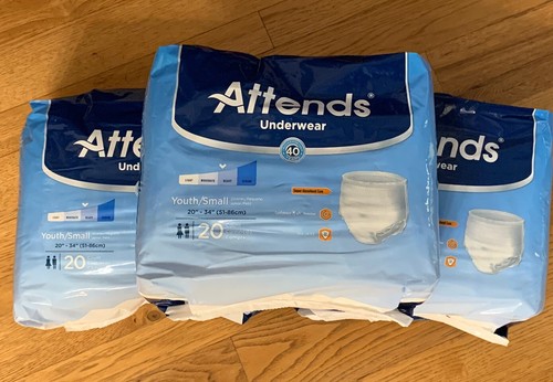 ATTENDS Small Youth 20'-34' Disposable Underwear Heavy Absorb 60 Ct ...