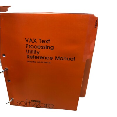 DIGITAL VAX TEST PROCESSING UTILITY MANUAL | eBay
