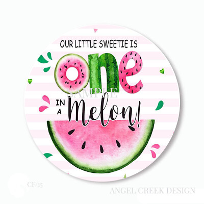 Watermelon First Birthday ONE in a Melon Stickers 1st Birthday Favors ...