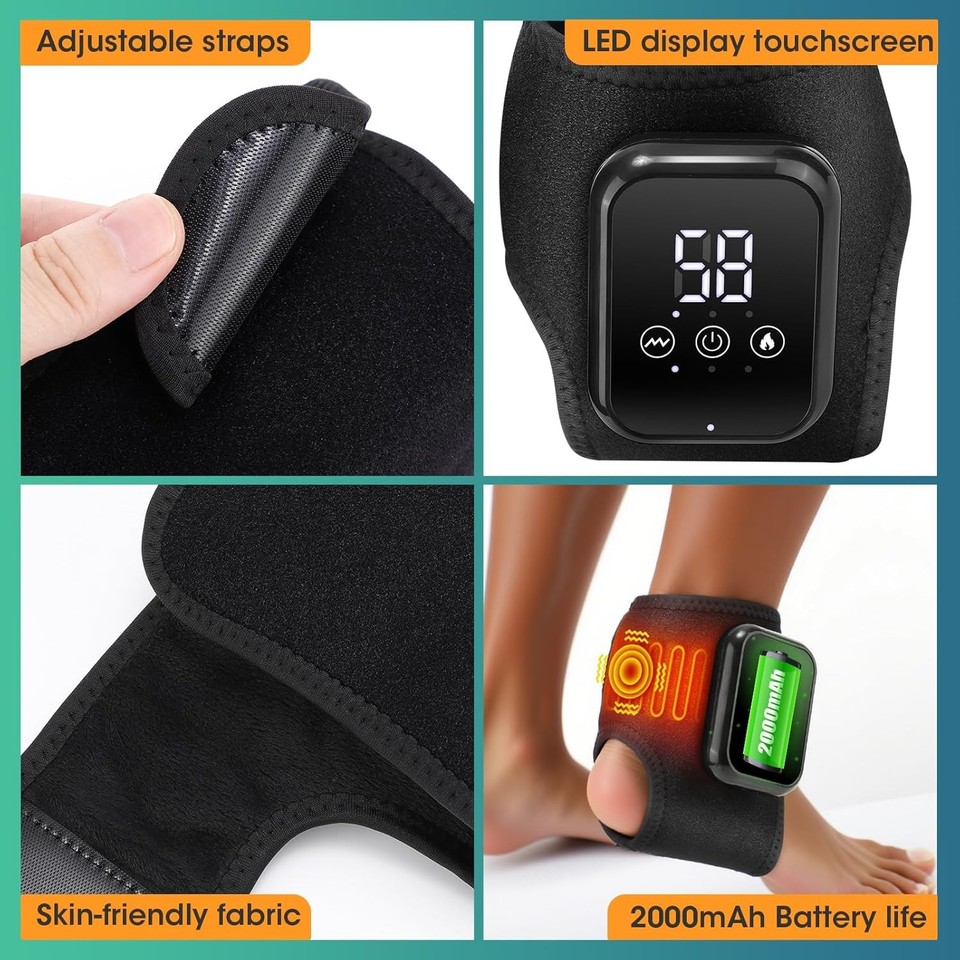2PCS Electric Foot Ankle Massager for Pain Relief 3 Modes Vibration Hot ...