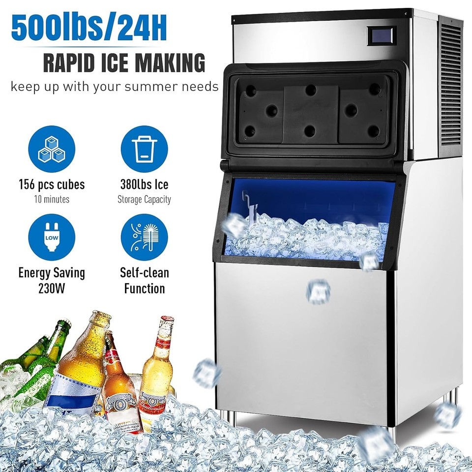 Commercial Ice Maker Machine 500Lbs Storage Bin 1280W 110V Split Ice ...