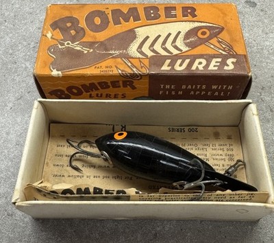 VTG Bomber 200 Fishing Lure w/ Original Box & Insert Black Orange Eye ...