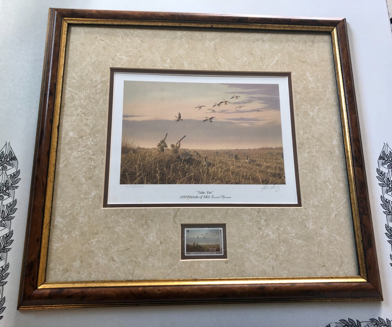 Vintage Take 'Em 1999 Paco Young Framed Print Stamp Friends NRA SIGNED ...