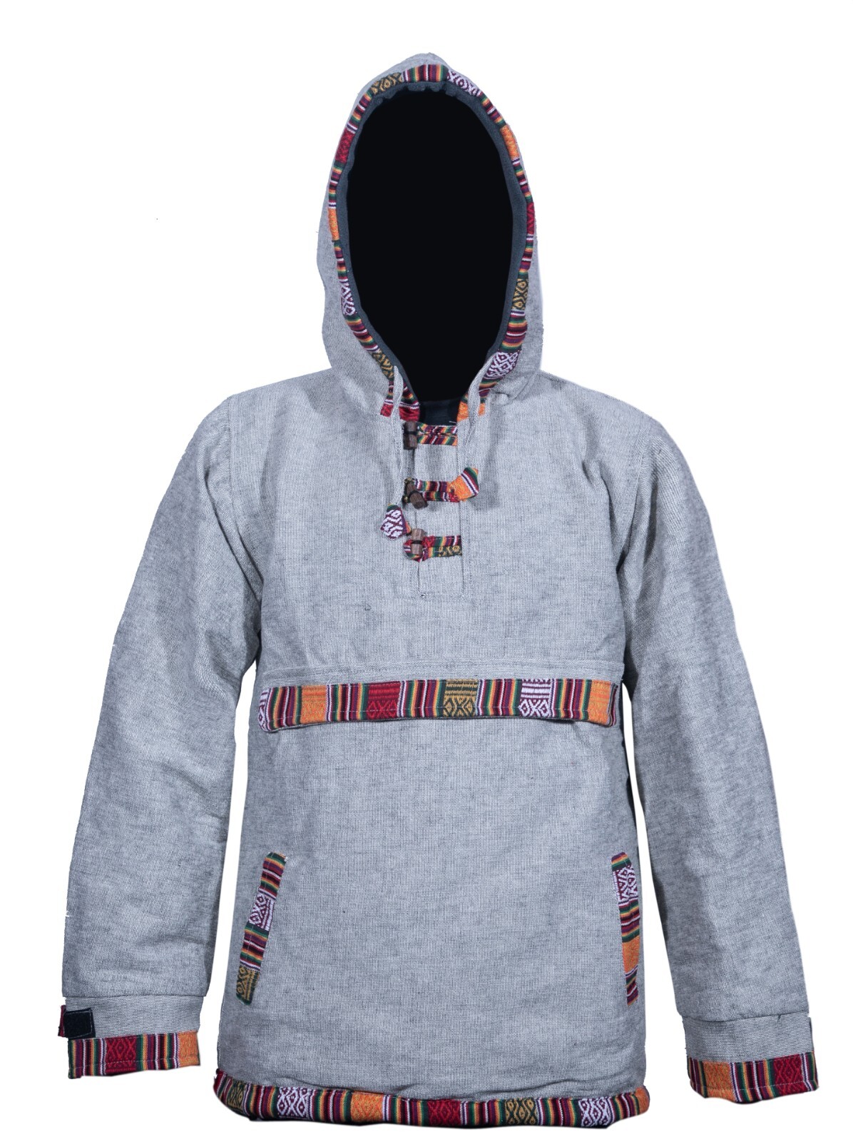 Men’s Hippie Grunge Bordered Pullover Full Fleece Lined Festival Hippie ...