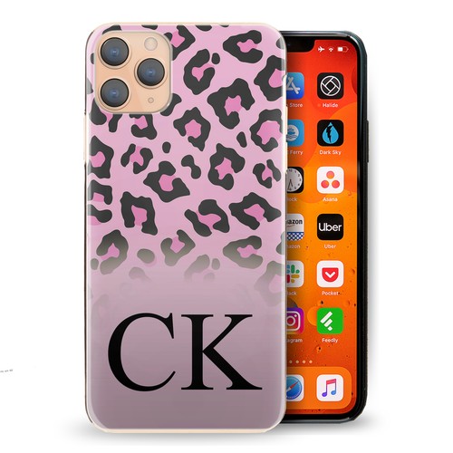 Personalised Initial Phone Case;Pink Leopard Print Hard Cover with Name ...