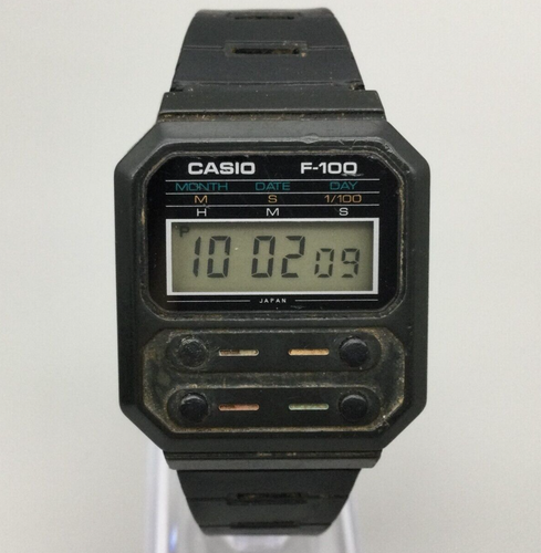 Vintage Casio Digital Alien Ripley F-100 Men Black Day Date Month New ...