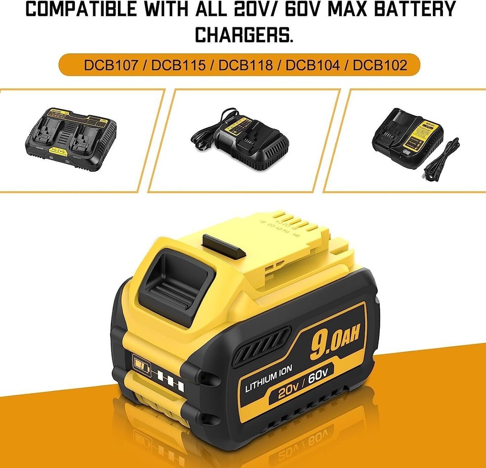 2Pack 9.0Ah for DeWalt FLEXVOLT 20V/60V MAX Battery Lithium-ion DCB609 ...