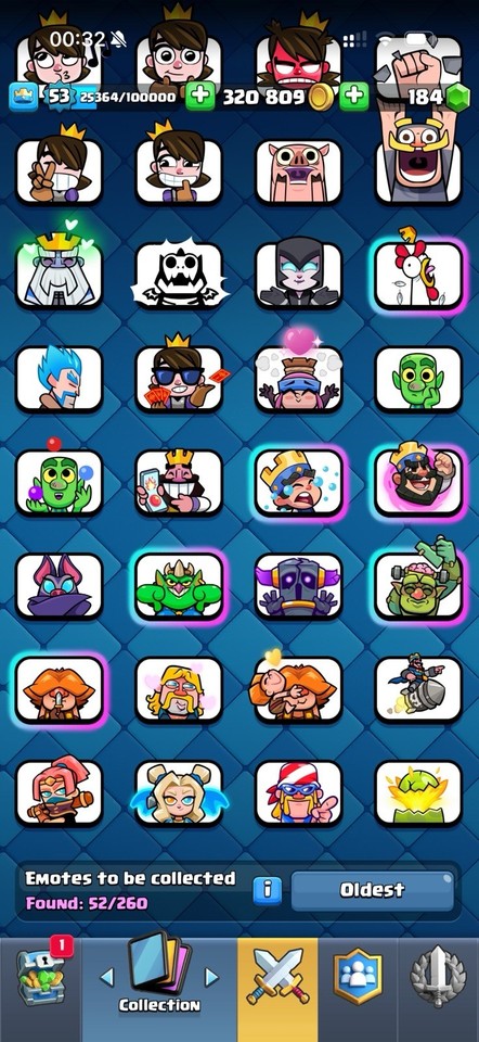 CR/LVL 53(30 Max Card/) 12K Trophy/52 Emote/6 Tower Skin/15 Evoes/Ios ...