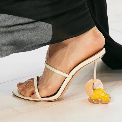 Womens Summer Faux Leather Round Toe Slip on Egg Shaped Heel Casual ...