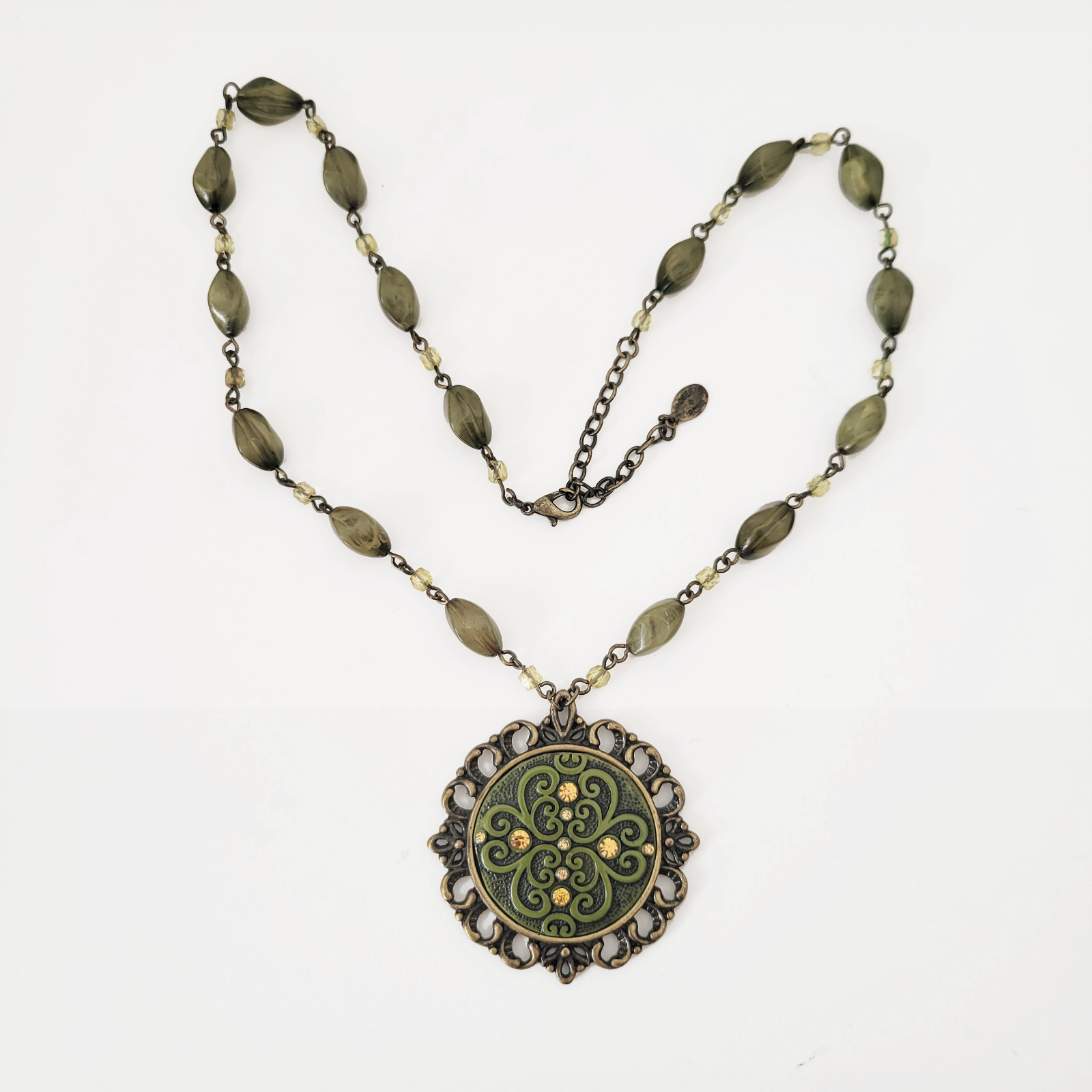 Robert Rose Antique Brass Medallion Pendant Bead Neck… - Gem