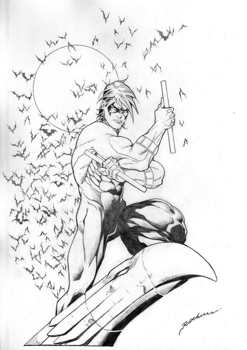 Nightwing Pencil Drawings Splash Page Comic Art :: For Sale Artwork