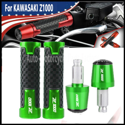 7/8“Motorcycle CNC Rubber Grip Handlebar Grip End Cap SET For KAWASAKI ...
