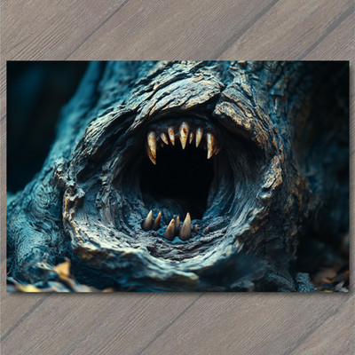 POSTCARD Evil Tree Stump Teeth Forest Monster Mouth Wood Creature ...