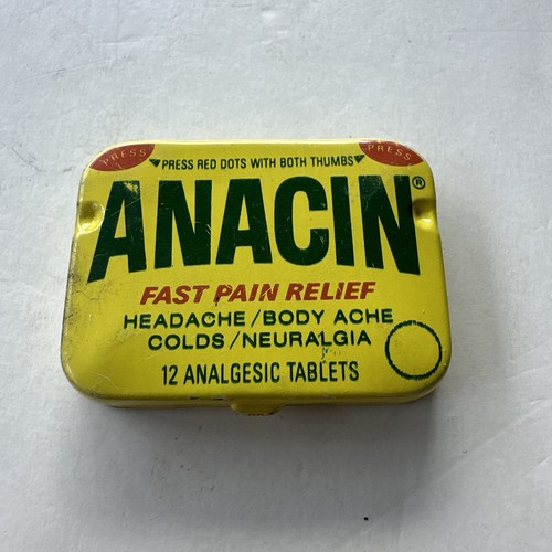 Vintage ANACIN Tin Fast Pain Relief 12 Analgesic Tablets Headache Colds ...