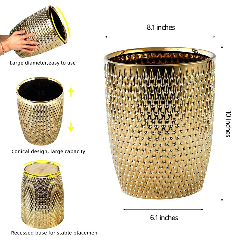 Modern Golden Small Trash Can Wastebasket, Garbage Container Bin for ...