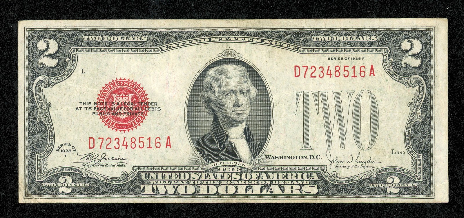 1928 F $2 Red Seal Note Fancy Mix Ladder Serial Number 12345678 VF | eBay
