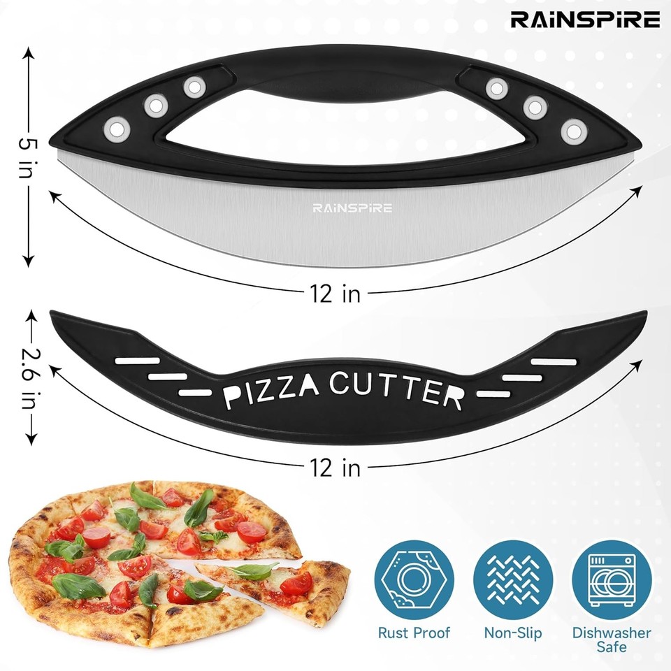 Rainspire 12" Pizza Cutter Rocker Blade Stainless Steel Pizza Rocker ...