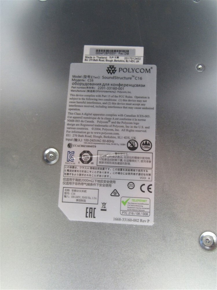 Polycom SoundStructure C16 Video Audio Conference Processor 2201-33160 ...