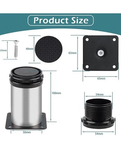 4 Pcs 100mm Adjustable Legs, Stainless Steel Heavy Duty Metal Furniture ...