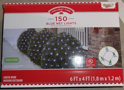 Holiday Time 150 Blue Net Lights Green Wire Christmas Outdoor Decor | eBay