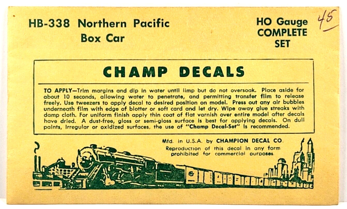 Champ HO Scale Decals #HB-338 Northern Pacific Box Car (White Lettering ...