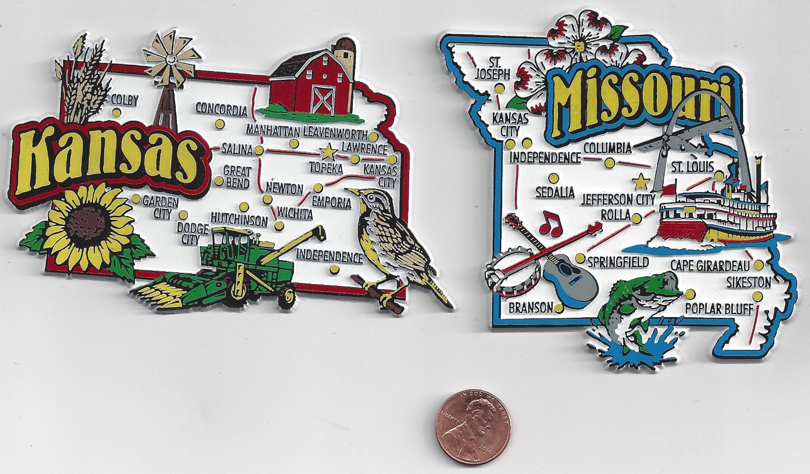 KANSAS STATE MAP JUMBO TOURIST MAGNET 7 COLOR TOPEKA, LEAVENWORTH ...