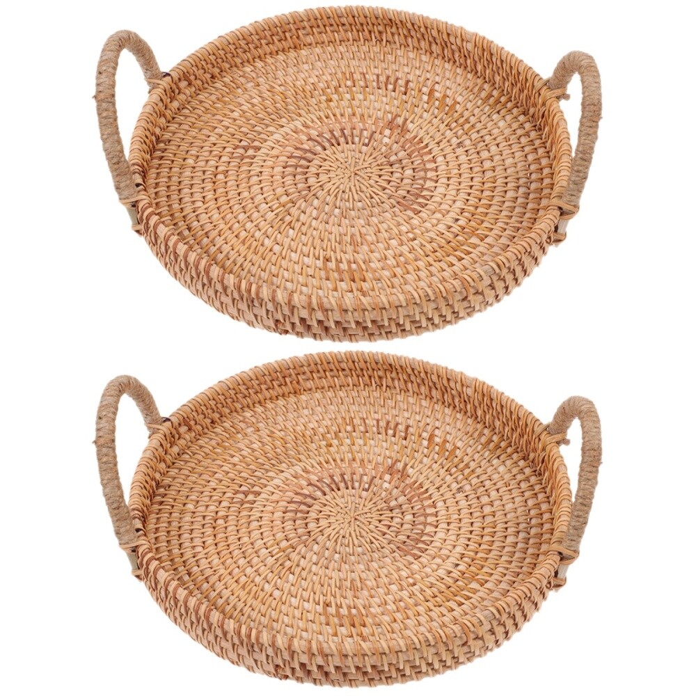 Set of 2 Assiette De Fruits En Rotin Plateau Tissé Panier Manuel | eBay