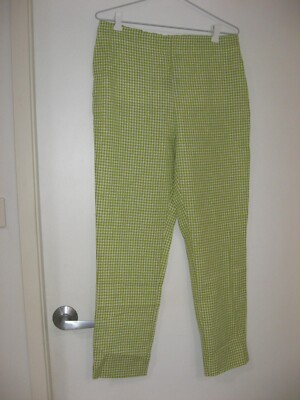 CAPTURE GREEN+WHITE CHECK LINEN BLEND ANKLE GRAZER PANTS SIZE 12 NWT ...