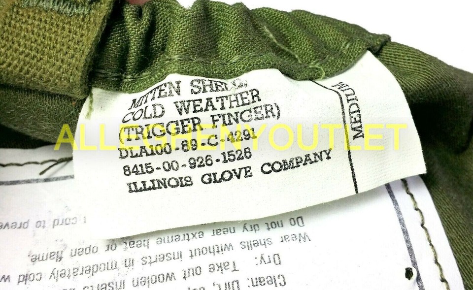 USGI Cold Weather Trigger Finger Mittens w Inserts Lanyard M1965 OD ...