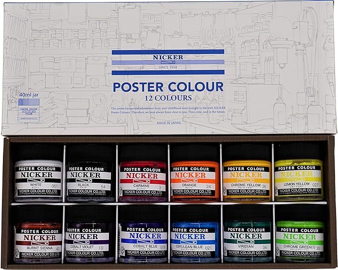 NICKER PC40ML Watercolor Poster Color Choose 12, 18, 24, 36 Colors Set ...