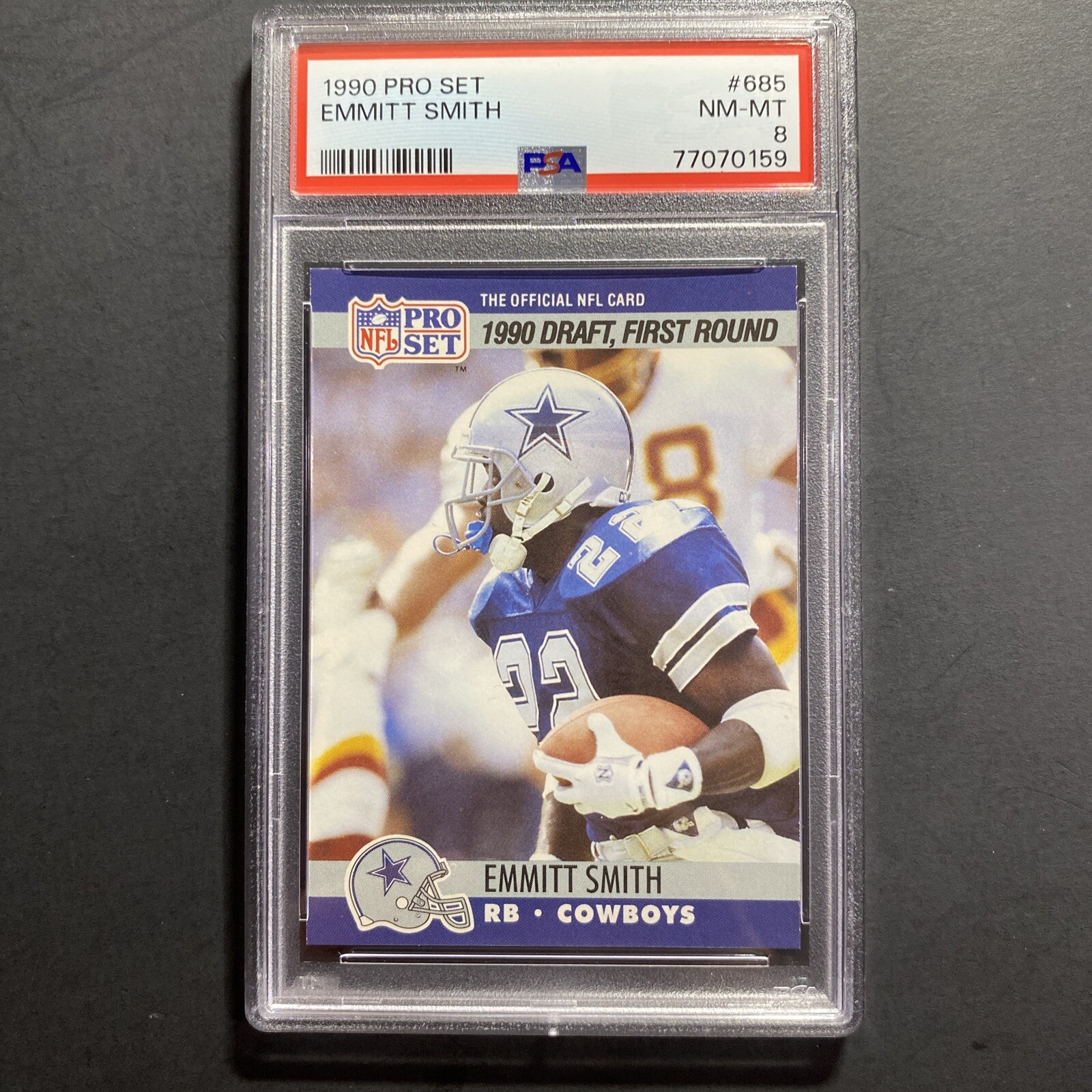 1990 Pro Set Emmitt Smith #685 PSA 8 NM-MT Fresh Crystal Clear Case JL ...