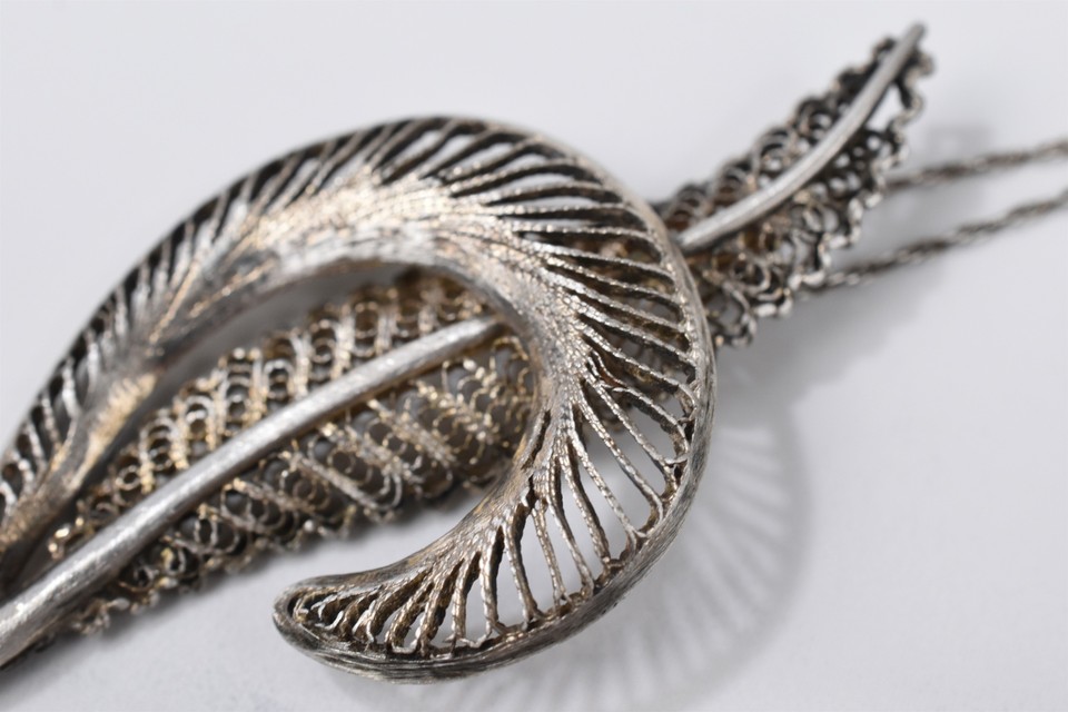 Sterling Filigree Feather & Coil Pendant 6.6g Silver - Artful Elegance ...
