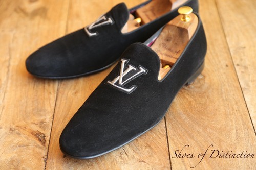 Louis Vuitton Black Suede LV Monogram Loafers Slippers Shoes Men's UK ...