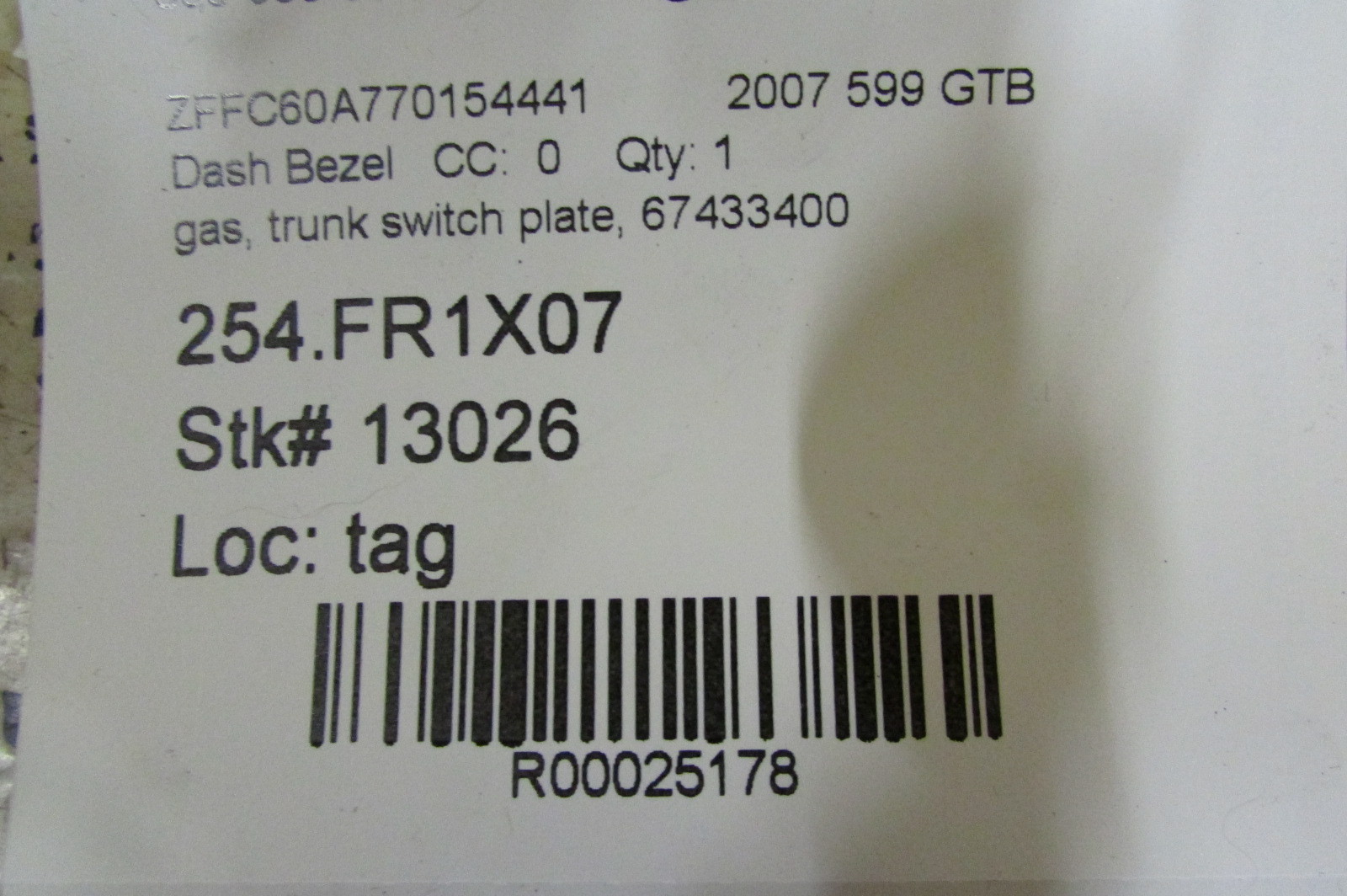 Ferrari 599 GTB Gas Trunk Switch Plate P/N 67433400 for sale online | eBay