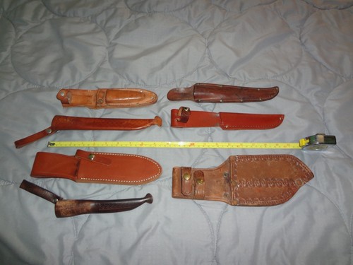 Lot of 7 vintage leather knife sheaths-Finnish,Custom, Randall, e.t.c ...