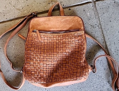 Vilenca Holland Chestnut Leather Woven Backpack Basket weave Hand Bag ...