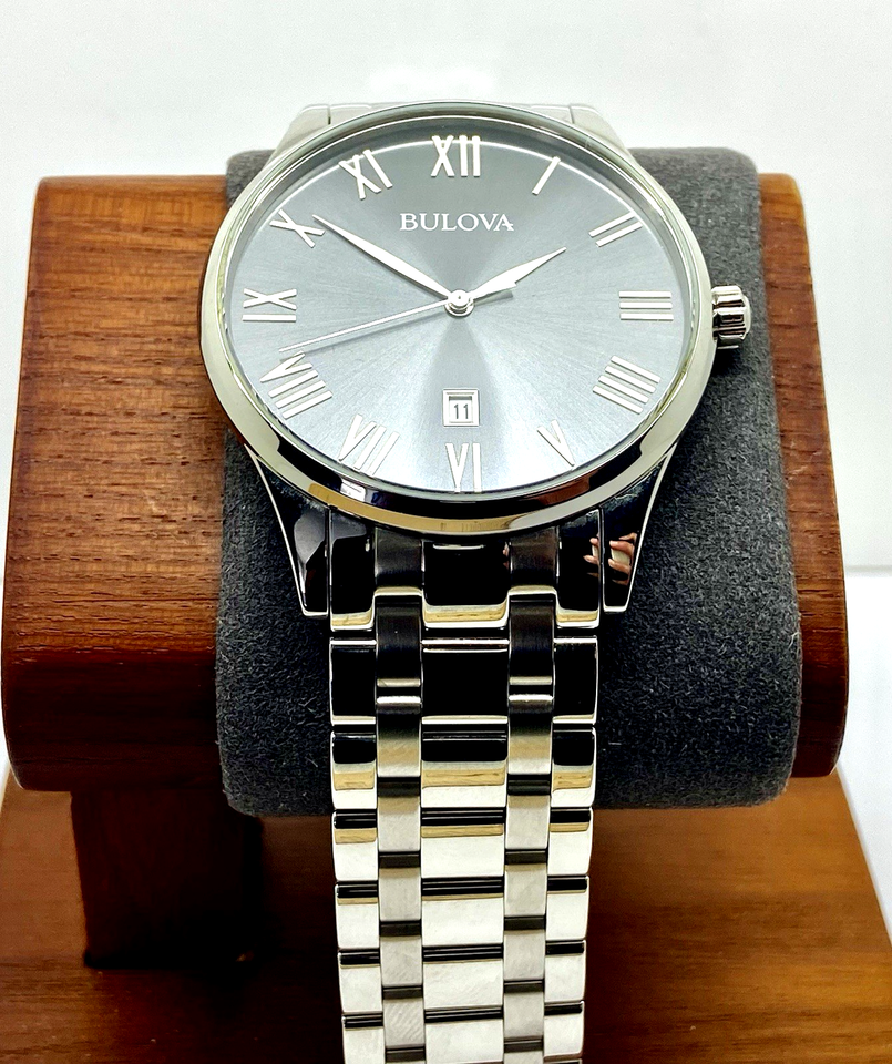 Bulova Men's Watch 96B261 Classic Gray Slim Quartz Date 40mm Mineral ...